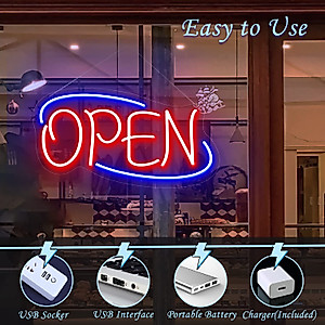 HAJAE Open Signs for Business, 16.5"x 8.4" Dimmable Neon Open Sign, USB Powered Large Open Signs for Party Bar Salon Stores Offices Wall Decor, Open Sign Led