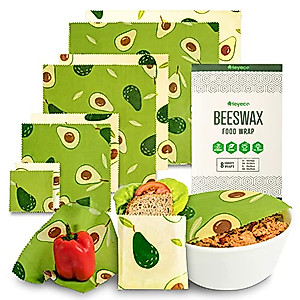 Beeswax Wrap 8 Pack, Reusable Beeswax Food Wraps, Organic Sustainable Food Storage, Cheese Sandwich Paper