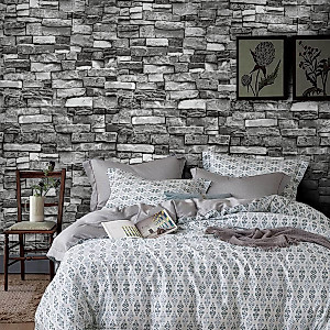 lenify Brick Wallpaper Peel and Stick Stone Wallpaper 17.7inch x 118.1inch Grey Stone Brick Paper Faux Stone Peel and Stick Wallpaper Grey Brick Self Adhesie Paper Modern Decorative Waterproof Vinyl