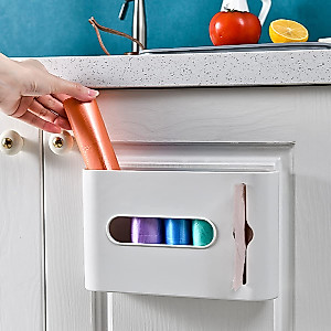 Cenbee Kitchen Plastic Grocery Bag Holder and Dispenser,Hanging Garbage rack,Garbage storage box Organizer,Wall Mounted for Dispenser Home Cabinet Living Room (White)