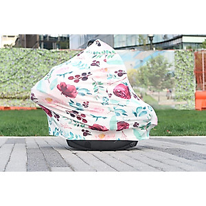 Baby Carseat Cover with Carrying Pouch Nursing/Breastfeeding 3 in 1 Multi-Use Extra Soft Floral Car Seat Canopy Baby Shower/New Moms and Dads