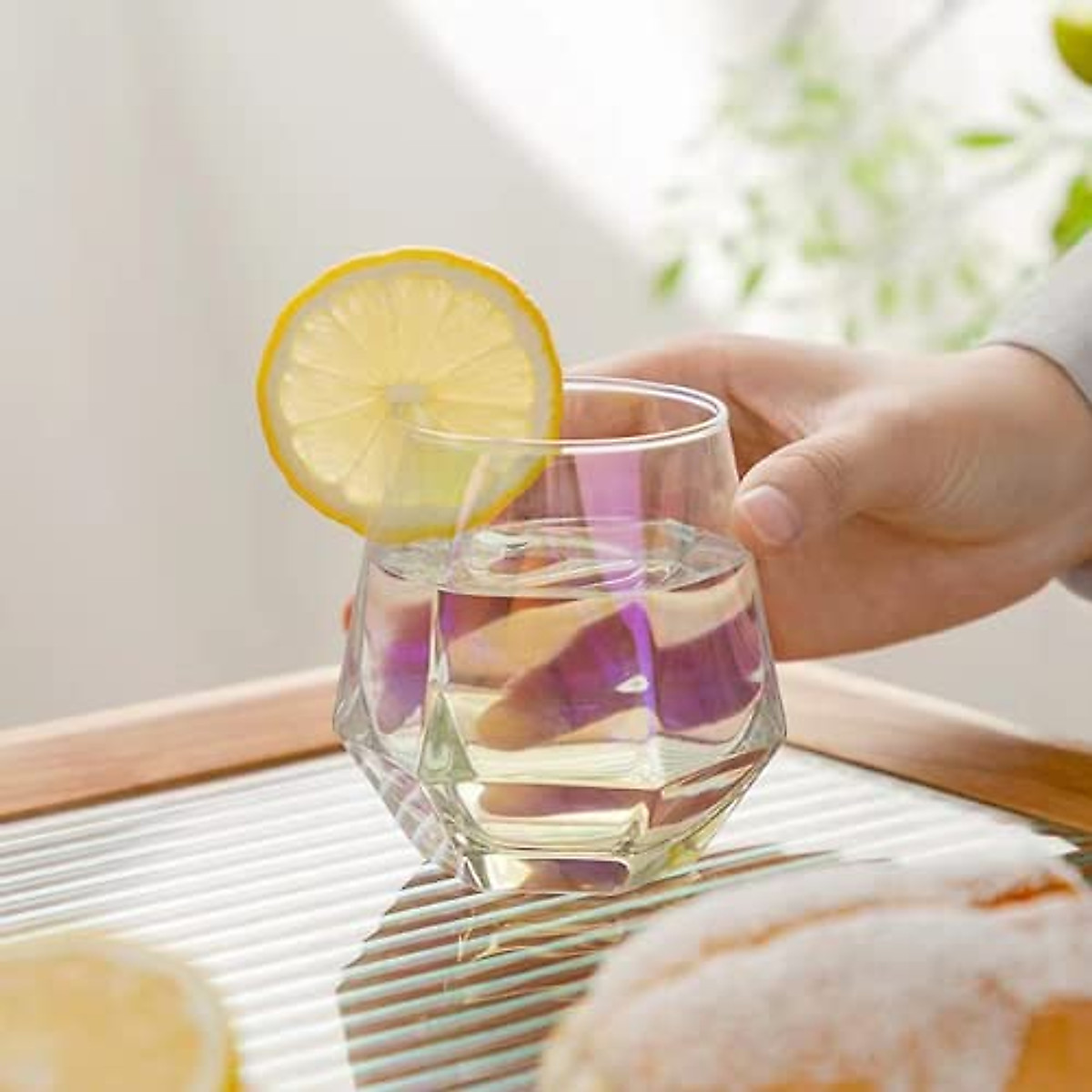 Nuxaoisgel Stemless Wine Glass Set Of 12,Iridescent Glassware For Gift,Modern Rainbow Wine Glass For Serving White Wine, Red Wine, Cocktail, Whiskey, Bourbon, Cool Water CUKBLESS(10 Oz)