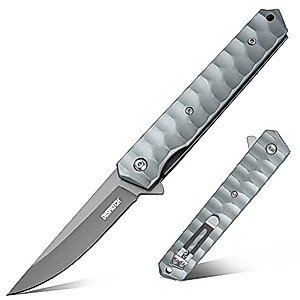 Dispatch Folding Pocket Knife Aluminum Handle with Sanding Drop Point Blade Knife for Camping, Hunting, Hiking, Multifunction Knife Tool