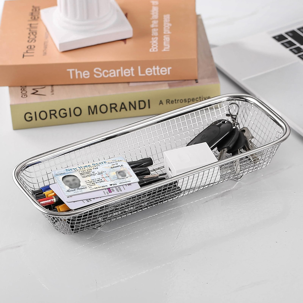 Yoku Made 2Pack Stainless Steel Tumbler Cup Lid Organizer Inside Cabinet, Mason Jar Lid Organizer, Rectangular Basket for Storage and Organization for Silverware, Chopsticks, straws and Utensils