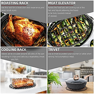DIMESHY Roasting Rack, Black with Integrated Feet, Enamel Finished, Nonstick, fit for 15 inches oval roasting pan, safety, dishwasher, Great for Basting, Cooking, Drying, Cooling rack. (12.5”x 8.5”)