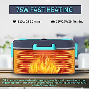 Electric Lunch Box Food Heater, 2 in 1 Portable Food Warmer Lunch Box 1.8L for Truckers Home Work Adults, Leakproof Removable Stainless Steel Container, 12V 24V 110V 75W Faster Heating