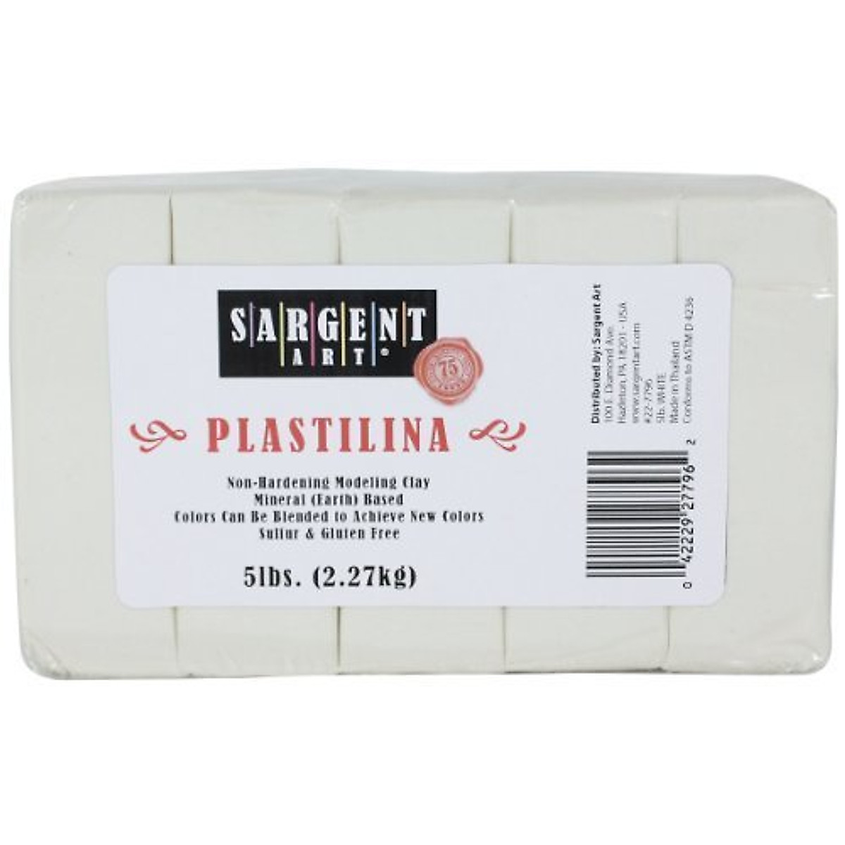 Sargent Art Plastilina Modeling Clay, White, 5 Pound, Non-Hardening, Long Lasting & Non-Toxic, Great for Kids, Beginners, and Artists