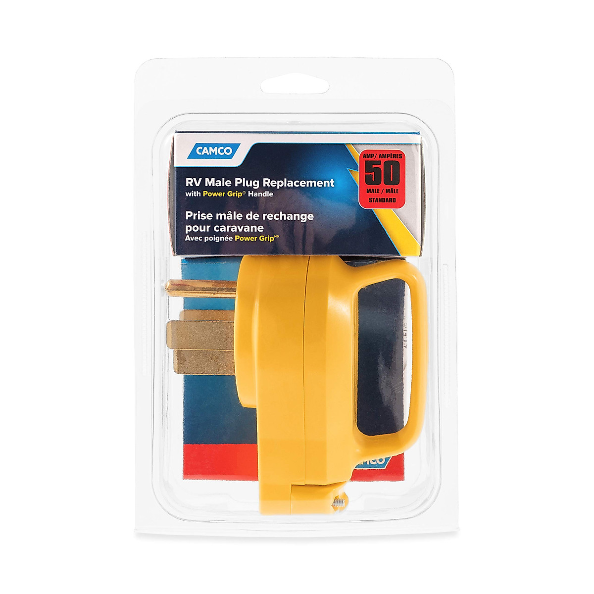 Camco Power Grip Camper / RV Replacement Plug - Attach 50 Amp Plug to Existing RV Extension Cord - Features 50 Amp RV Plug (NEMA 14-50P) & Ergonomic Designed Handle - Rated 125-250V/12,500W (55255)