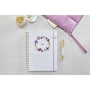 Southworth Planner (January 2024-December 2024), 8.5" x 11", Sweet Purple Rustic Wreath, Premium 28#/105 gsm Paper, Large Twin Wire (91023)