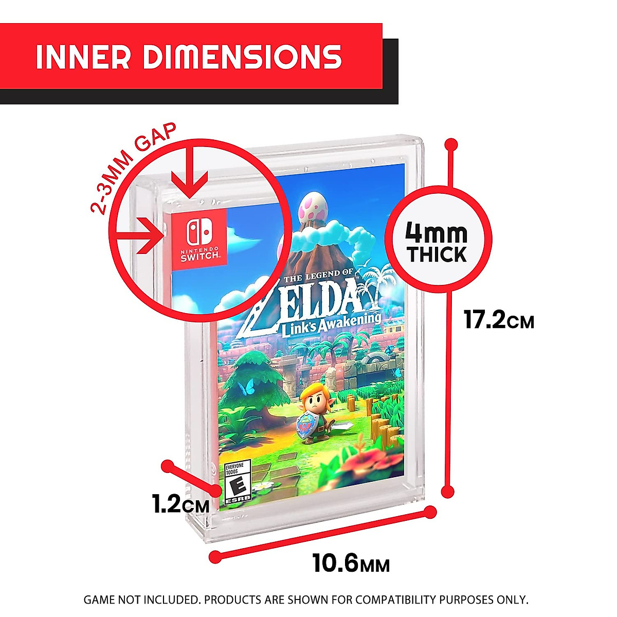 EVORETRO Acrylic Display Case Compatible for Nintendo Switch Games - Clear Game Box Protector with UV Protection - 4MM Thick Protective Case for Retro Nintendo Switch Sports Game (Pack of 2)