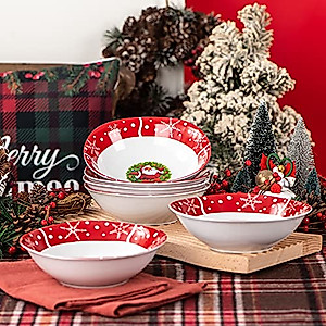 VEWEET Cereal Bowls Soup Bowl，Porcelain Bowls Set 15 OZ Breakfast Bowls, Christmas Bowls Serve for 6, Santa Claus Series