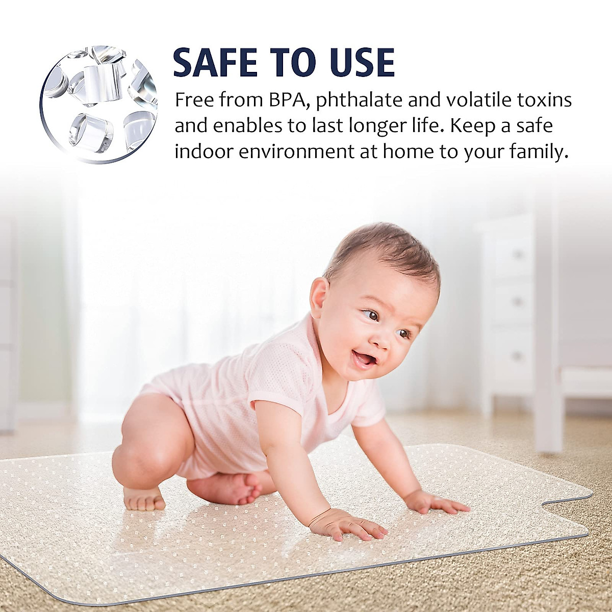 Office Chair Mat for Carpeted Floors with Lip, 48"X36" 2.2mm Thick, Transparent Desk Chair Mats with Studs for Low and Medium Pile Carpets, Easy Glide, Flat Without Curling