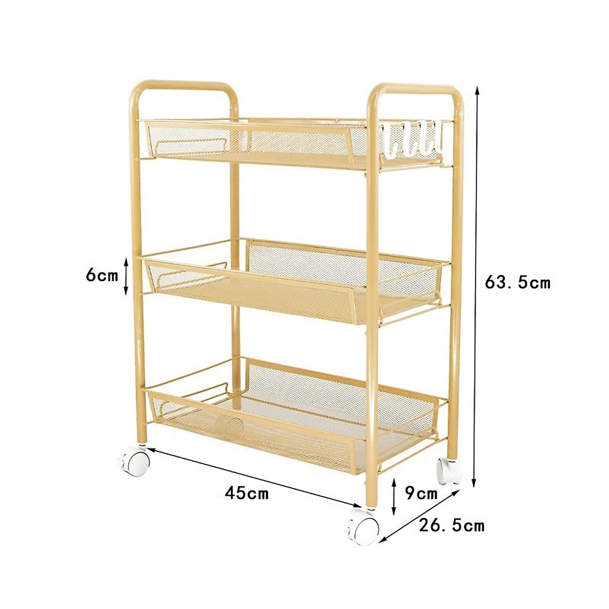 TBGFPO Kitchen Bathroom Bathroom Shelving Trolley with Wheel Three-Layer Storage Rack with Hook Trolley (Color : D, Size : As Shown)