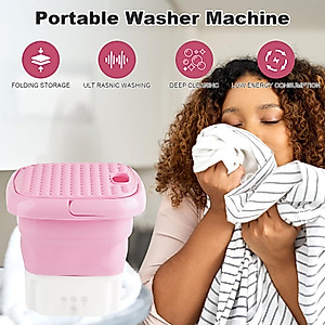 Portable Washing Machine, Mini Foldable Washer and Spin Dryer Small Foldable Bucket Washer, 3 Modes Deep Cleaning Half Automatic Wash and Dump Washer(Pink)