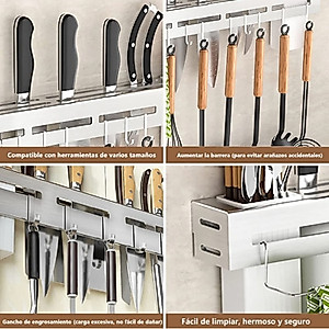 UPQRSG 15.7 inch Kitchen Knife Holder for Wall, Stainless Steel Knife Rack, No Punch Wall Mounted Multifunction Kitchen Utensil Hanger, Tableware Storage Rack Knife Rest for Home