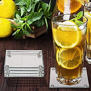 YOUEON Set of 6 Glass Drink Coaster Set, 3.5"x3.5" Crystal Clear Square Tabletop Protection Mat, Decorative Glass Plates for Mugs, Cups, Dining Tables, Office, Kitchen, Home Decor and Parties