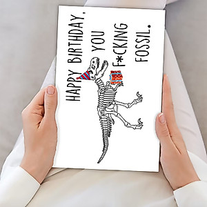 VvOoOvV Funny Birthday Card Gifts for Men Women, Cute Dinosaur Birthday Cards from Grandson Granddaughter for Grandparents, Humor Getting Older Bday Gift for Him Her, Happy Birthday You Fossil