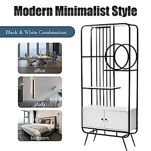 Tejomi Modern Tall Bookshelf, 70.9" Industrial Bookcase with Storage Cabinet and Open Shelves, Free Standing Storage Rack Display Rack for Office, Living Room, Hallway - White