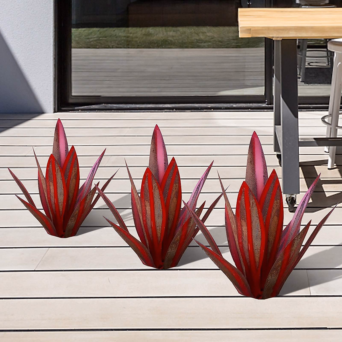 DIY Snake Plants Tequila Sculpture Metal Agave Plant Garden Figurines Yard Decoration Artificial Agave Statue Fake Plants for Patio Outdoor Garden(A-1 Set)