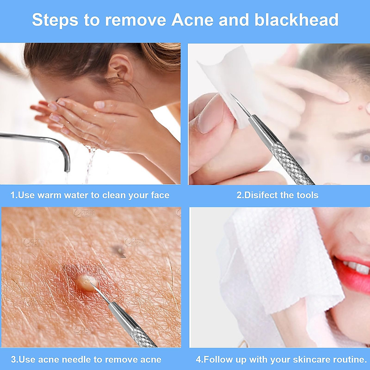 2-in-1 Facial Milia Removal and Whitehead Extractor & Lancet Circle Loop & Sharp Needle Pimple Popper Tool for Nose Face, Blemish Blackhead Extraction Pimple Acne (2pcs)