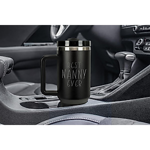 Elanze Designs Best Nanny Ever Childcare Au Pair 40 oz. Stainless Steel, Large Water Bottle Coffee Mug, Spill & Leak Resistant, Thermal Travel Tumbler with Handle, Lid & Straw, Black