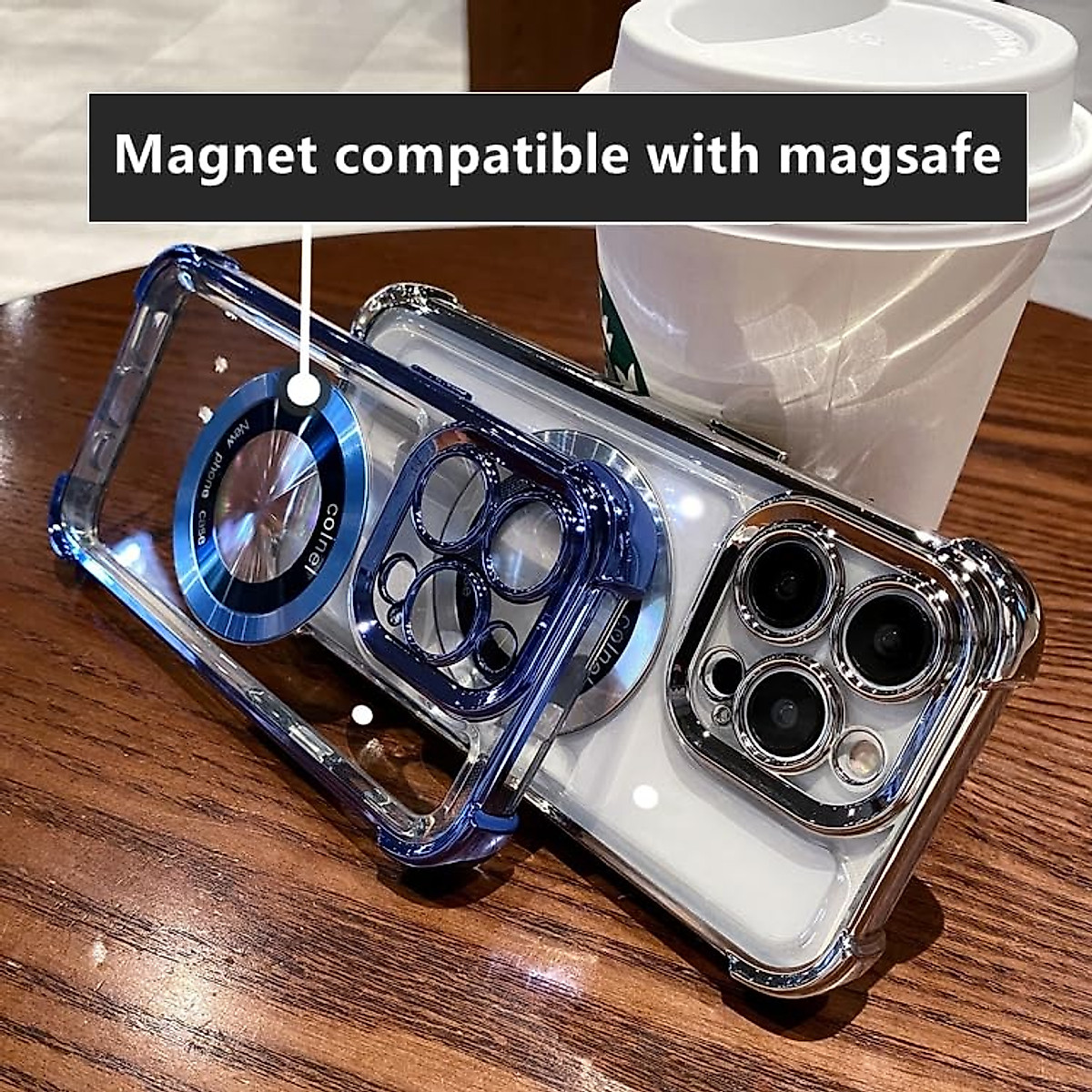 LOOBIVAL Magnetic for iPhone 13 Pro Max Case Compatible with MagSafe, [Military Grade Protection] Logo View Slim Transparent Clear Electroplate Bumper Cover Case for iPhone 13 Pro Max 6.7” (gold)