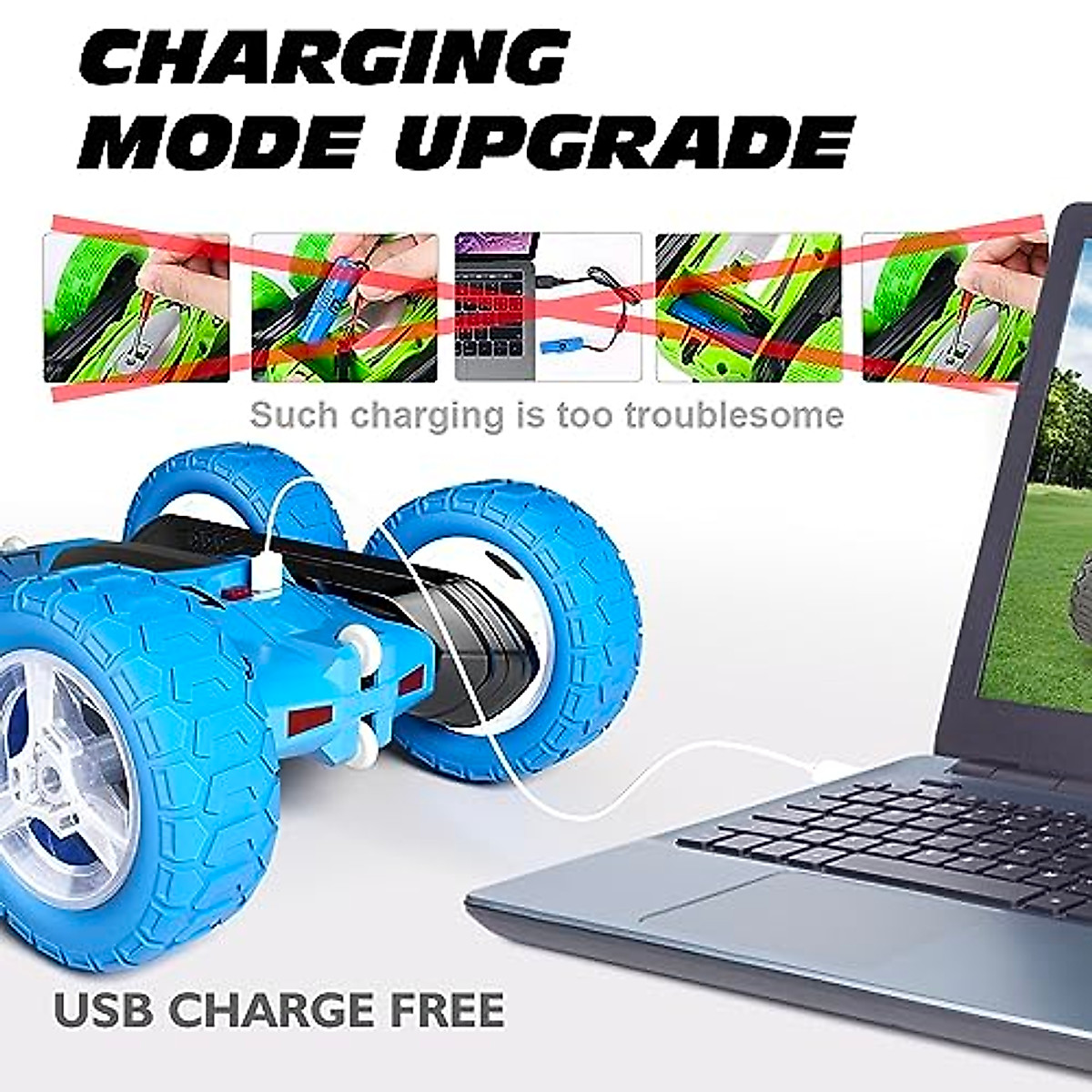 Tecnock Remote Control Car, RC Cars Double Sided 360° Rotating Toy Car, Gesture Sensing RC Stunt Car with Headlights and Wheel Lights, Ideal Gifts for Boys Girls