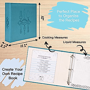 COFICE Recipe Binder – 8.5x11 3 Ring Blank Family Recipe Book Binder Kit to Write in Your Own Recipes with PU Faux Leather Cover and Plastic Sleeves (Blue)
