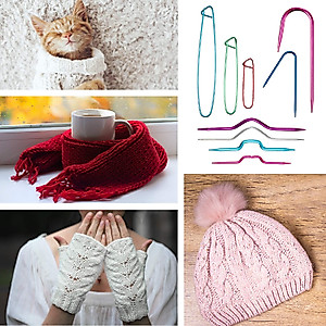 9 Pieces Cable Stitch Holders, Mixed Color Aluminum Cable Needles Stitch Holders, Safety Pin Brooch Weaving Needle Sweater Knitting Tool, Bent Tapestry Needles for Yarn Sewing Knitting