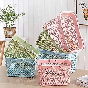 Anyoifax 2 Pack Portable Shower Caddy Tote, Plastic Storage Basket with Handle Bath Organizer Bin for Bathroom, Pantry, Kitchen, College Dorm, Set of 2, Blue & Green