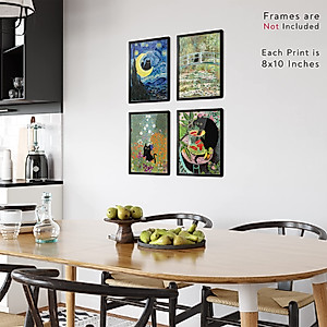 Famous Artists Wall Art Prints, Set of 4, Unframed, Size 8x10 Inch (Black Cat 2)