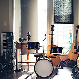 AW 12" 3 Piece Drum Set Kit with Bass Drum Cymbal 4Pcs Drumstick Pedal Throne Stool Age 8-12 Kids Beginner Drum Set