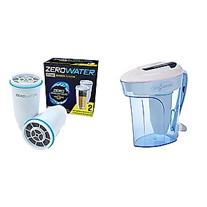 ZeroWater Official 5-Stage Water Filter for Replacement, 2-Pack & 12-Cup Ready-Pour Water Filter Pitcher - NSF Certified 0 TDS Water Filter to Remove Lead, Heavy Metals, PFOA/PFOS