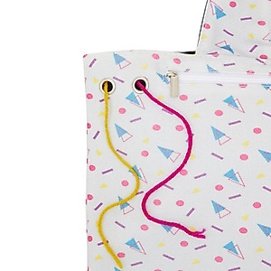 Portable Knit Tote Bag, Crochet Knitting Yarn Storage with Pockets (Geometric, 16.5 in)