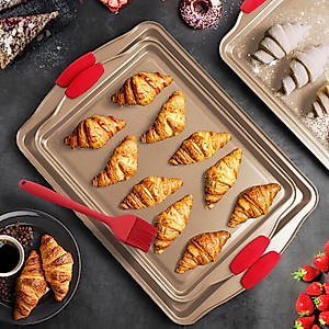 Eatex Baking Sheet, 8PC Cookie Sheet Set with Silicone Handles, Nonstick Steel Baking Pan, Durable Baking Sheets for Oven, BPA Free Baking Pans Set, Cookie Sheets for Baking Set – Brown Bakeware