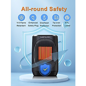 IWENUAN Space Heater, Portable Electric Heaters for Indoor Use with Thermostat, 3 Modes, 70° Oscillation, Remote, 1500W PTC Ceramic Fast Safety Small Heater for Bedroom Office Desk (Black)