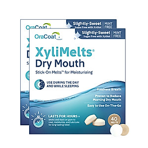 Oracoat XyliMelts Dry Mouth Relief Moisturizing Oral Adhering Discs 40 Count, 2 Pack, Slightly-Sweet with Xylitol, for Dry Mouth, Stimulates Saliva
