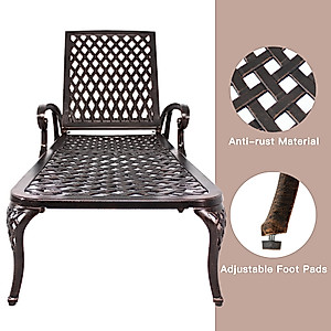 Villeston Chaise Lounges for Outside - Lounge Chairs Outdoor Set of 3 Pool Tanning Chair Adjustable Patio Recliner with End Table Cast Aluminum for Beach Yard, Antique Bronze