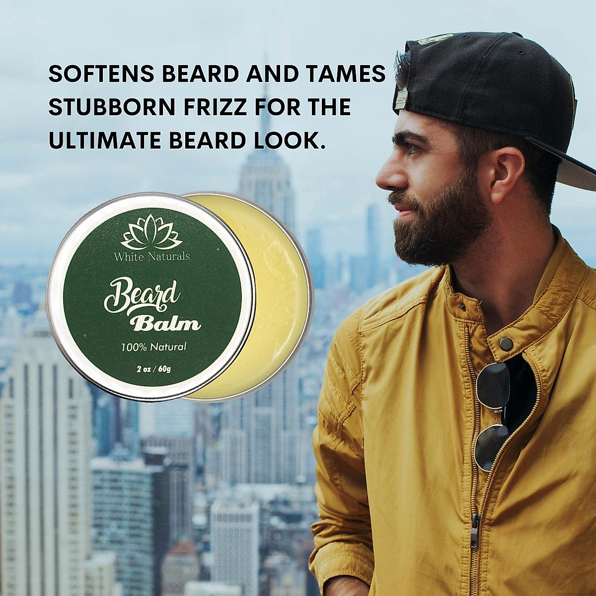 Organic Beard Balm, Styles, Strengthens & Softens Beards & Mustaches - Leave in Conditioner with Natural Argan Oil, Shea Butter, Vitamins and Wax Boost for Ultimate Shine