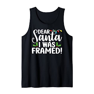 Dear Santa I Was Framed Funny Christmas Stocking Stuffer Tank Top