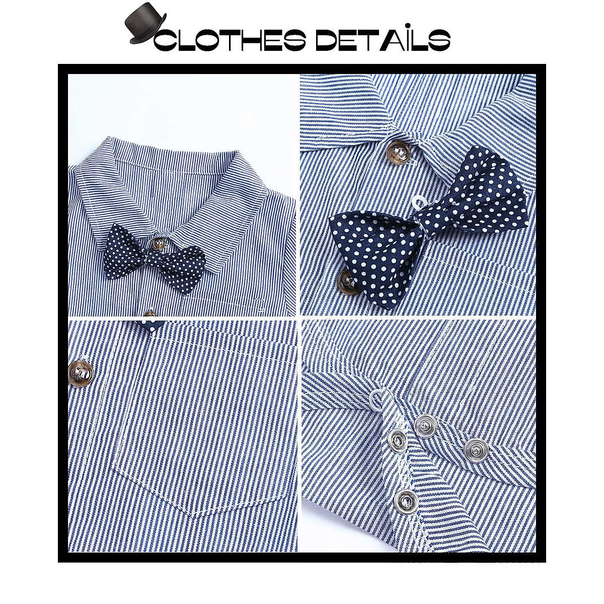 MOMMY'S NEW MAN Baby Toddler Boy Gentleman Short Shirt with Bowtie+Suspender Pants (12-18 Months, Blue)