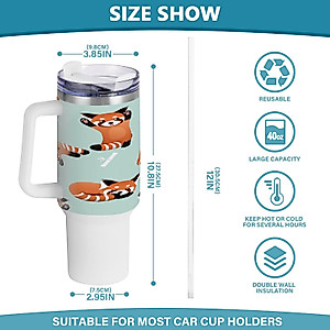 Blueangle 40 oz Cute Red Panda Tumbler with Handle and Straw Lid, Insulated Cup Reusable Stainless Steel Water Bottle Travel Mug（739）