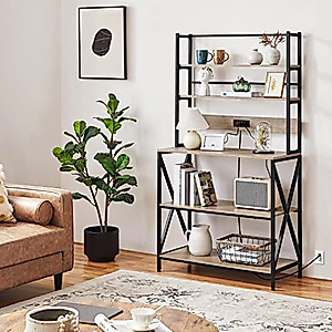 Yaheetech 5-Tier Bakers Rack with Power Outlet, Microwave Stand Utility Storage Shelf with Metal Frame, Industrial Kitchen Rack Coffee Bar with Adjustable Feet, 35.5 x 16 x 64.5, Gray