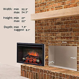 PuraFlame Western Electric Fireplace Insert with Fire Crackling Sound, Remote Control, 750/1500W, Black, 33 5/64 Inches Wide, 21 Inches High