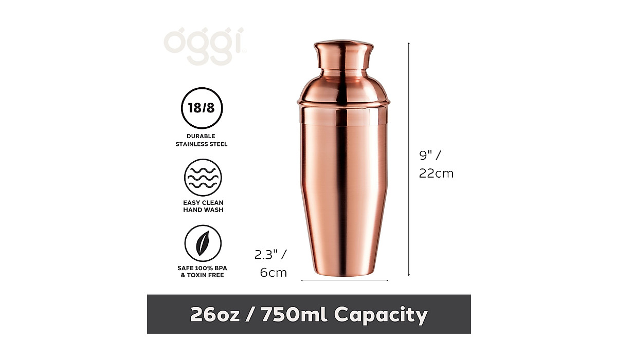 OGGI Classic Cocktail Shaker - 26oz Stainless Steel