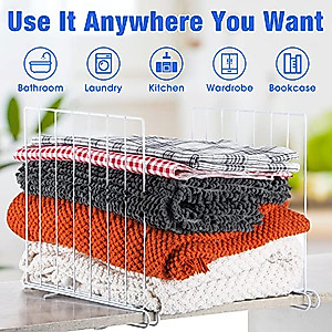 16 Pieces Metal Shelf Dividers Bulk Wood Closet Organization 12 Inch Tall Closet Shelf Organizer Storage Dividers for Shelves Adjustable Wire Shelving Separators for Clothes Book Bedroom, White(White)