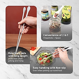 RECOHOME Reusable Long Silicone Cooking Chopsticks with Spoon 12 Inches Dishwasher Safe BPA-free Non-Slip Pastel Color Kitchen utensils Made in Korea (Pastel Grey)