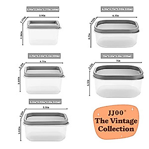 JJOO 10PCS Food Storage Containers with Lids (5 containers + 5 Lids), Reusable Meal Prep Container, Airtight Plastic freezer Containers for Pantry, Microwave and Dishwasher Safe, Grey