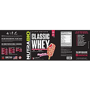 NutraBio Classic Whey Protein Powder- 25G of Protein Per Scoop - Full-Spectrum Amino Acid Profile - No Fillers, Artificial Colors, Preservatives - Low Glycemic Index - Strawberry Shortcake, 2 Pounds
