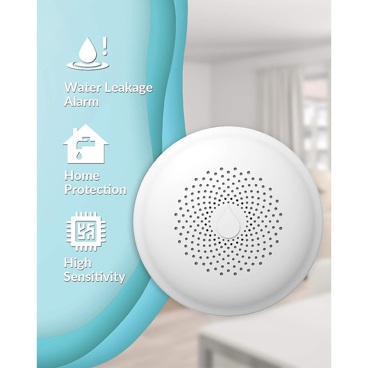 Ecoey Water Leak Detector (2.4G) , Water Sensor Alarm, Smart WiFi, Low Battery Warning, APP Alerts, Continuous Monitoring for Basement, Home,Battery Operated, 1 Pack